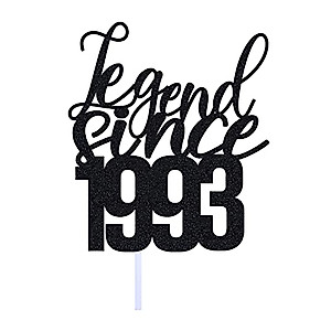 Legend Since 1993 Cake Topper for 30th Men and Women Birthday Party ，Funny 30 and Fabulous Decoration，Handmade （Black）