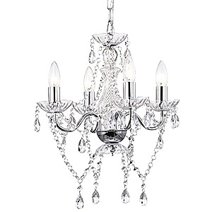LaLuLa Chrome Chandelier Mini Crystal Chandelier 4 Light Candle Style Chandelier for Dining Room