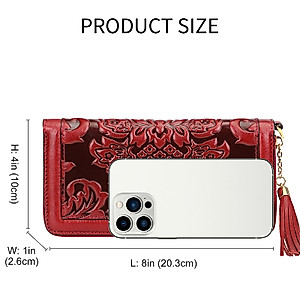 PIJUSHI Leather Wallets For Women Floral Wristlet Wallet Card Holder Purse (91853 Red)