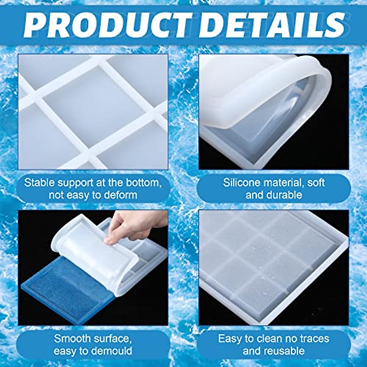 2 Pieces Silicone Rolling Tray Mold Rectangle Serving Tray Molds Large Coaster Resin Mold Silicone Plate Casting Mold with Sides for DIY Craft Epoxy Resin Making Coin Dish Jewelry Holder Trinket Tray