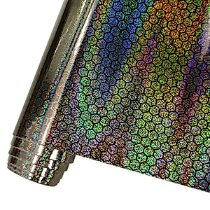 HYANG Holographic Grey Geometric Hexagon PU Faux Leather Sheets 1 Roll 12"X53"(30cmX135cm), Faux Leather Very Suitable for Crafts Making Leather Earrings, Bows, Handbag ，Sewing