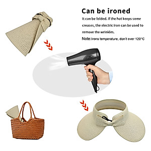 Andiker Women Roll Up Sun Visors Hat, Fordable Wide Brim Ponytail Beach Hat with A Storage Bag, Adjustable Straw Hat with Bow for Summer (Navy)