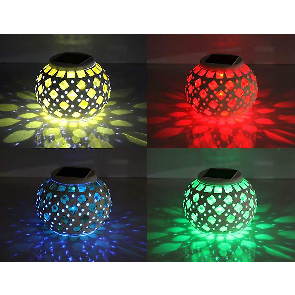 AMZSTAR Waterproof Color Changing Table Lamp, Solar Powered Mosaic Glass Ball LED Garden Lawn Night Light Lamps, Party Lights for Home,Yard, Indoor,Outdoor Decoration Lights (Yellow Square)