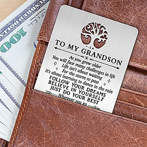Mhfpl To My Grandson I Love You Wallet Card, Engraved Metal Wallet Insert Card with Love Note from Grandpa Grandma, Inspirational Gifts Graduation Christmas Birthday coming of age Gifts for Grandson