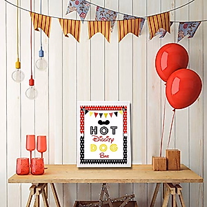 Mickey Party Sign Set of 4-8 x 10 inch Mickey Mouse Party Supplies Birthday Sign Printed in Card stock | Mickey Mouse Clubhouse Inspired Door Signs | Food Labels Disney Decorations Hot Dog Bar Decor