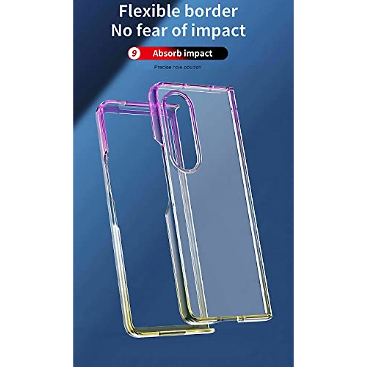 EAXER for Samsung Galaxy Z Fold 3 5G Shockproof Acrylic Gradient Clear Cover Skin Case Slim Thin Crystal Scratchproof Hard PC Gradient Shock Absorption Flexible TPU Soft Bumper Red Purple