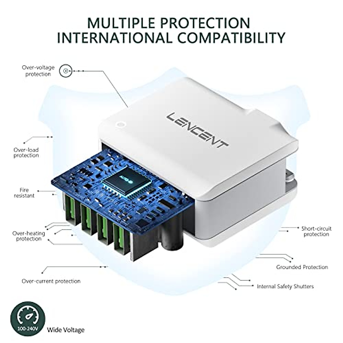 Multiple USB Wall Charger, [22W/4.4A] LENCENT 4 Port USB Travel Power Adapter, All in One Worldwide Cell Phone Charger With UK US EU European Australia, International Block Cube Plug for iPhone & IPad