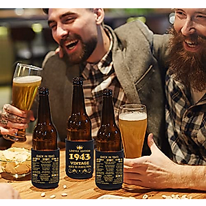 BackURyear 80th Birthday Party Decorations for Men Women, Funny 80th Birthday Party Supplies, 80 Years Old Eighty Birthday Decor, 80th Birthday Party Cans Cooler Sleeves, Black&Gold/12 Pcs