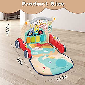 2 in 1 Baby Walker & Play Gym Mat for Boys Girls, Sit to Stand Learning Walker with Musical Piano & Rattles Tummy Time Mat, Babies Floor Activity Push Walker Toys for Infant to Toddler 0 6 9 Months
