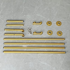 Ethemiable Industrial Modern Metal Clothing Store Display Stands,Wall Mounted Garment Rack, Double Bar Hanging Clothes Storage Pipe Shelf, Home Towel Rack (Gold, 39" L)