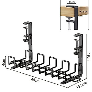 15.7'' Under Desk Cable Management Tray, No Drill Steel Desk Cable Organizers for Office Home, Under Desk Cable Organizer for Wire Management, Desk Cable Tray with Wire Organizer