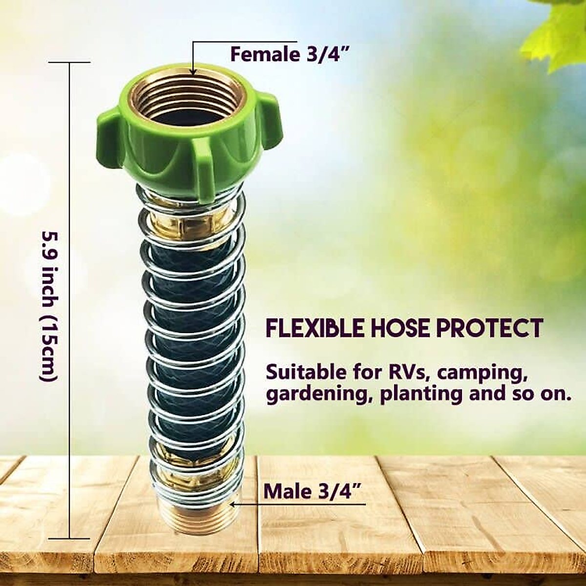 HQMPC Garden Hose Extension Adapter Hose Kink Protector RV Flexible Hose Protector 3/4" GHT Spring Garden Hose Coiled Spring Protector 2Pcs