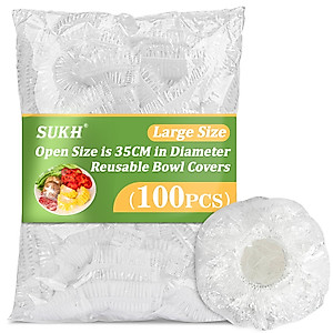 Sukh 100PCS Bowl Covers Reusable - Thickend&Sturdy Plastic Bowl Cover Elastic Food Covers Stretch Reusable Disposable Food Storage Fresh Keeping Bags Outdoor to Keep Dust Away Outdoor Party Supplies