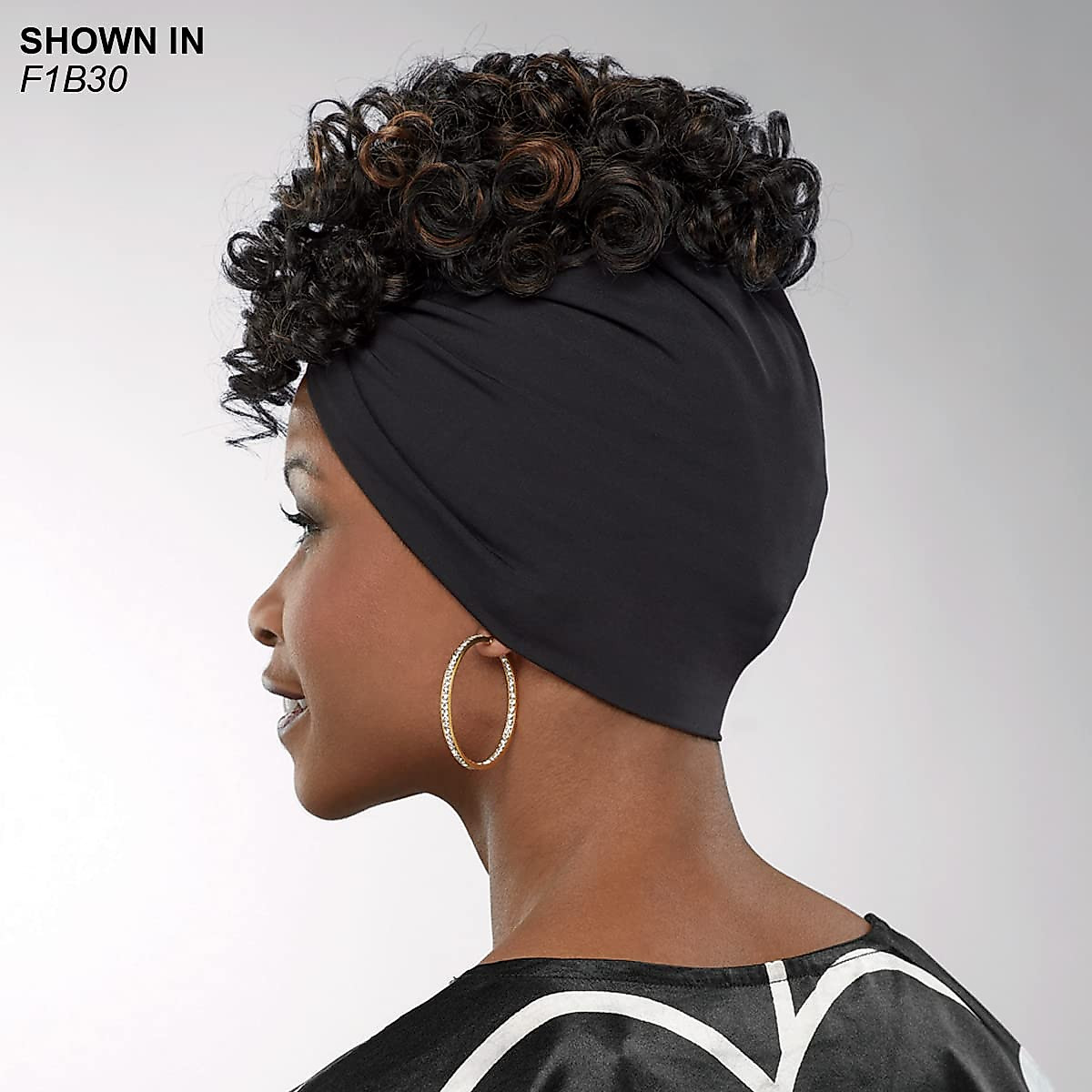 Especially Yours Holland Headband Wig On-Trend Updo of Bouncy Natural Curls with Wide Stretch Band/Runway Shades of Black