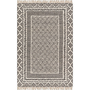 Hauteloom Hulda Wool Living Room, Bedroom Area Rug - Bordered - Boho, Bohemian Carpet - Modern Farmhouse - Gray, Black, White - 8' x 10'
