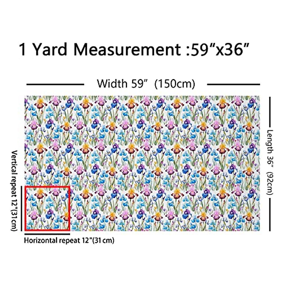 Floral Upholstery Fabric, Leaves Fabric by The Yard, Romantic Botanical Decorative Fabric, Iris Hyacinth Indoor Outdoor Fabric, Watercolor DIY Art Waterproof Fabric, Blue Purple, 1 Yard