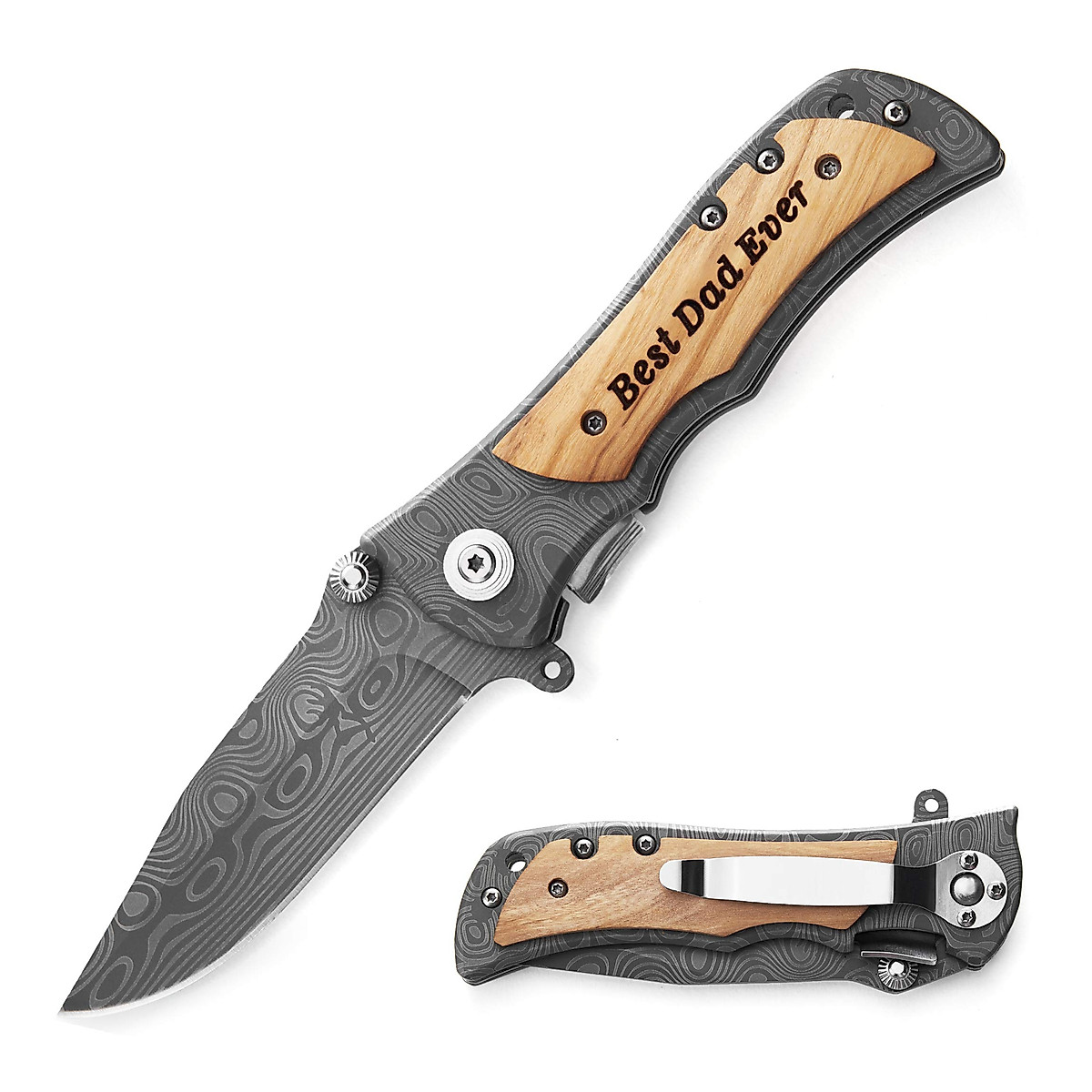 KetDirect Personalized Engraved Folding Knife for Dad from Daughter Son - Men Camping Fishing Hunting Knives with Pocket Clip - for Fathers Day Birthday Christmas Thanksgiving