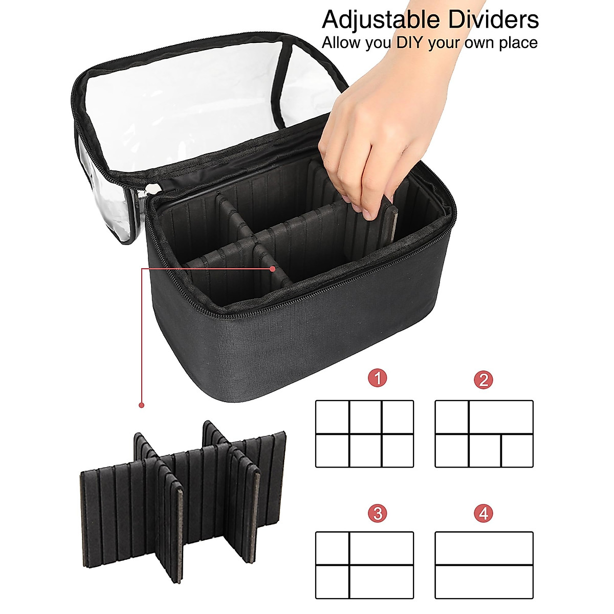 Makeup Brush Case Makeup Brush Organizer Bag Travel Stand-up Makeup Cup Professional Cosmetic Bags Artist Storage Bag with Adjustable Dividers Flip-Top Makeup Brush Holder (Black)