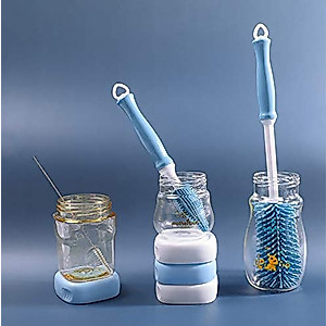 Silicone Soft Touch Bottle Brush, Baby Bottle Cleaning Brush, Long Handle Kitchen Cleaner Silicone Brush for Washing Glass, Baby Bottles, Mugs, Narrow Neck Water Sport Bottles, Set of 3(Blue)