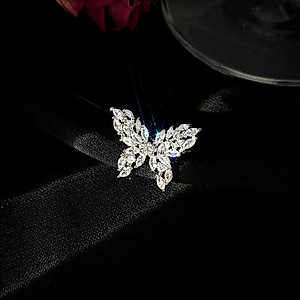 Sparkling Crystal Butterfly Open Statement Rings for Women Rhinestone CZ Engagement Promise Ring Eternity Anniversary Wedding Band Adjustable Finger Band Dainty Jewelry Gifts