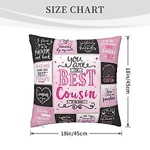 Christmas Cousin Gifts for Women, Xmas Gifts for Cousins Female, Best Cousin Gift from Cousin, Favorite Cousin Gifts for Girls, Cousin Birthday Gifts for Women Pillowcases 18" x 18"