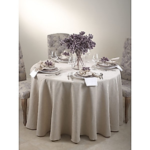 SARO LIFESTYLE Poly and Linen Blend Toscana Tablecloth with No Hemstitch Border, Natural, 90"