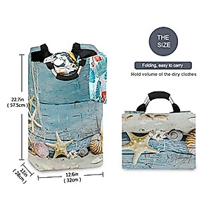 xigua Sea Beach Laundry Hamper with Handle Collapsible Laundry Basket Freestanding Clothes Hamper Storage Basket for Toys Clothes Organizer