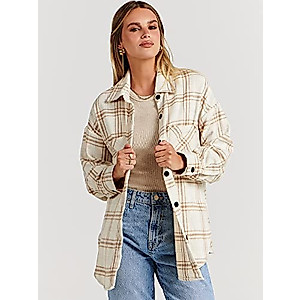 ANRABESS Womens Casual Plaid Shacket Button Down Long Sleeve Shirt Jacket