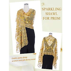 EASEDAILY Women's 1920s Shawls and Wraps for Evening Party Dress Sparkling Sequin Deco Wedding Scarf for Bride