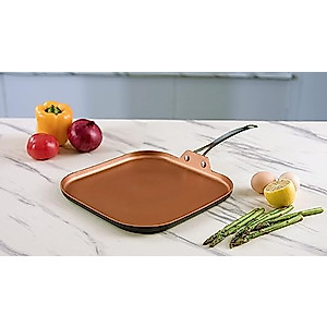 COOKSMARK 11-Inch Copper Griddle Pan for Stove Top -Nonstick Square Flat Pan with Stainless Steel Handle, Lightweight Induction Compatible -Oven Safe Dishwasher Safe