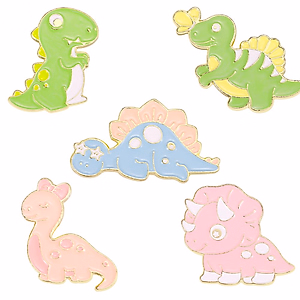 5 Pcs Cute Dinosaur Brooch Enamel Pin Set Cartoon Dinosaur Brooch Pins Animal Patter Lapel Pins for Bags Clothes Caps Women Girls Gift