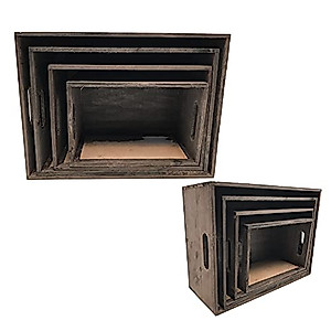 oojami Set of 4 Rustic Brown Wood Nesting Storage Crates | Chalkboard Front Panel | Cutout handles | Ideal for Storage, Decoration, Party , Kitchen, Office and More