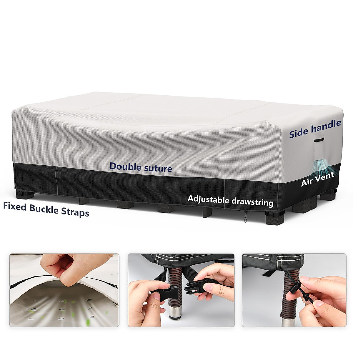 Niminex Patio Furniture Covers Waterproof ,600D Heavy Duty Tear Resistant Outdoor Table Cover,Wind & Snow Resistant Outdoor Furniture Cover,Patio Table Cover For Table And Chair Sets-107 X 81 X 28 In