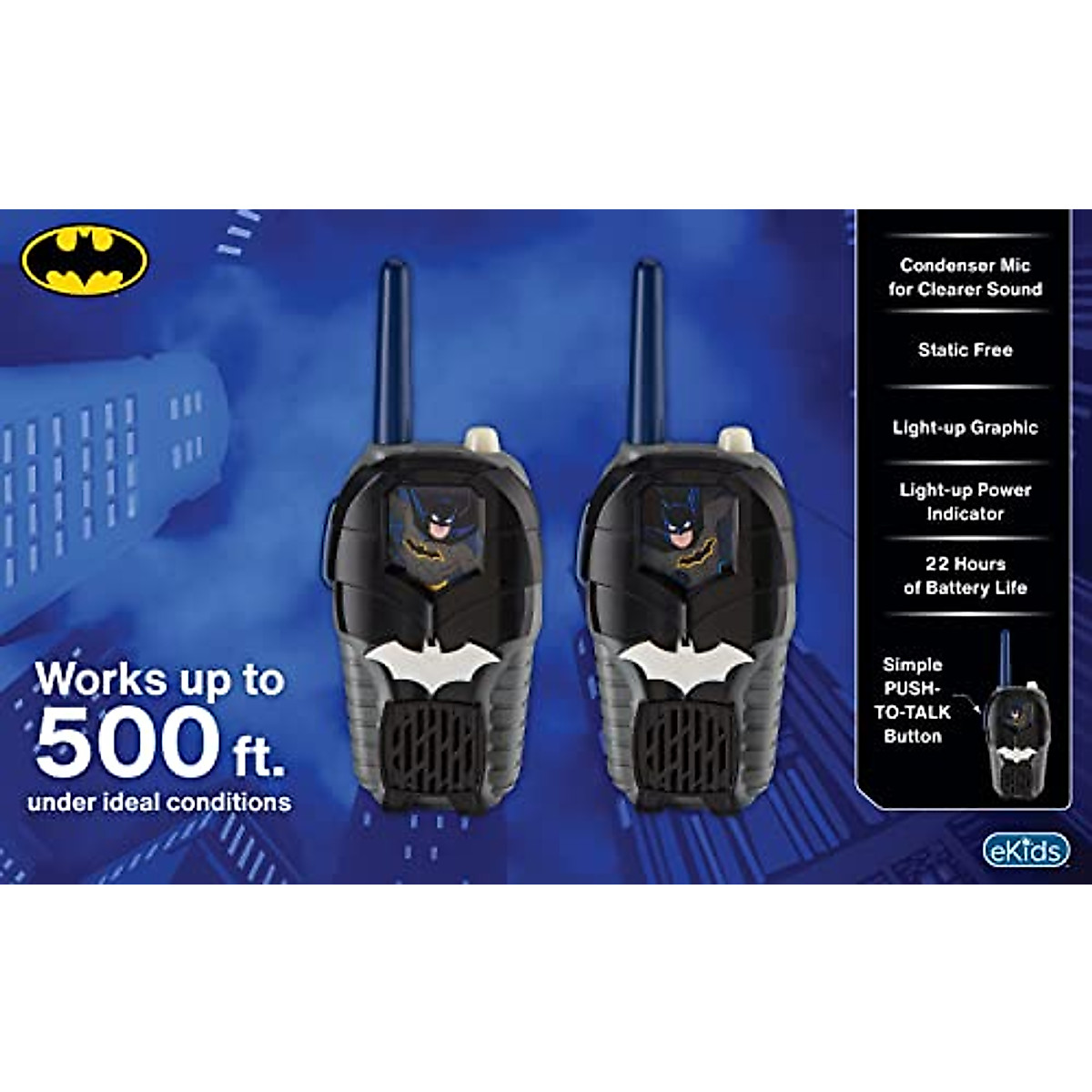 Batman Toy Walkie Talkies for Kids, Static Free Indoor and Outdoor Toys for Boys with Light Up Graphics Designed for Fans of Batman Toys