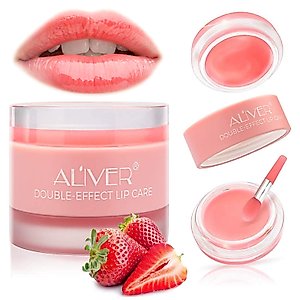 Lip Scrub Mask, Lip Sleeping Mask with Double Effect, Repair Lip Mask for Dry, Cracked Lips, Lip Moisturiser for Lip Treatment Care, Lip Repair Balm (Strawberry)