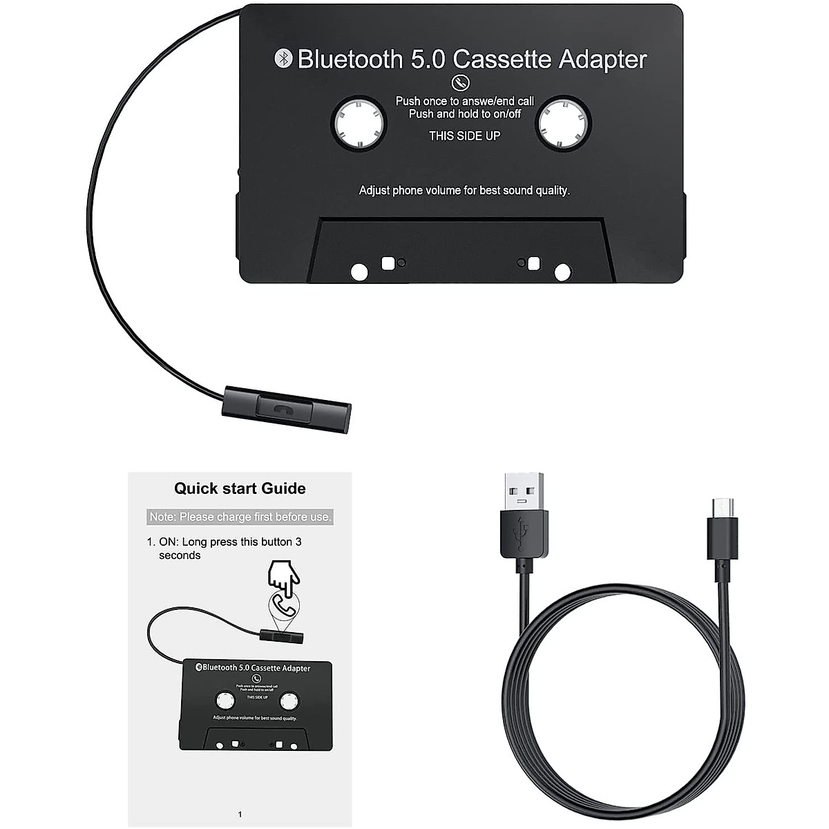DIGITNOW Car Audio Cassette Receiver, Bluetooth 5.0 Cassette Aux Adapter for Listening Mobile Phone Music and Car Voice Handsfree, Black
