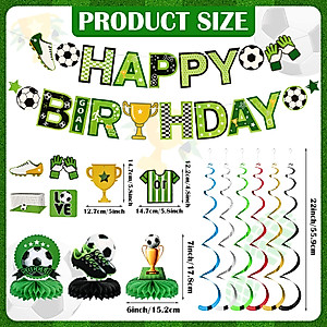 16 Pcs Soccer Birthday Party Decorations Soccer Party Supplies Include Soccer Happy Birthday Banner, Paper Cutouts, Honeycomb Centerpiece, Soccer Hanging Swirl for Boys Kids Sports Football Parties