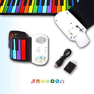 iLearnMusic Roll Up Piano | Portable Keyboard Piano | Hand Roll Electric Piano Keyboard | Premium Silicone & Built-In Speakers (49 Keys, White)
