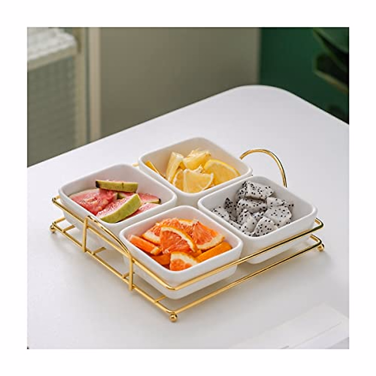Salad Bowls Home Four-grid Ceramic Platter With Shelf Snack Fruit Plate Modern Restaurant Snack Plate Creative Snack Candy Dried Fruit Plate Soy Sauce Dish Salad Bowls (Color : 1)