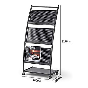 Magazine & Newspaper Baskets Newspaper Rack Magazine Rack Information Rack Magazine Rack Storage Book Rack Metal Iron Floor Universal Wheel Mobile Propaganda Display Stand Shelf Baskets