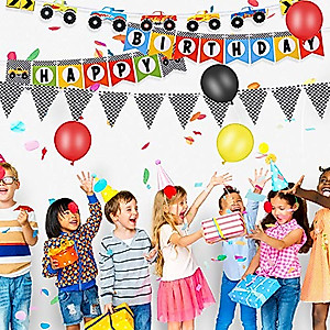 39 Piece Truck Birthday Party Supplies Happy Birthday Banner Truck Banner Triangle Bunting Flags Pom Poms Flowers Hanging Swirls Truck Shape Balloons Multicolor Balloons Cupcake Topper