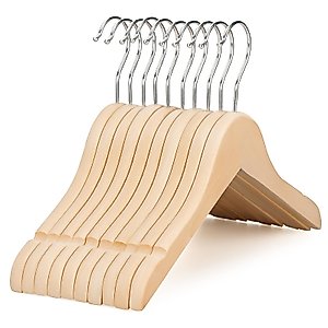 TOPIA HANGER Unfinished/Natural Kids Children Baby Wood Wooden Clothes Dress Shirt Hangers with No Painting - 360°Stronger Flexible Hook- Extra Smoothly Cut Notches, 10 Pack CT09N