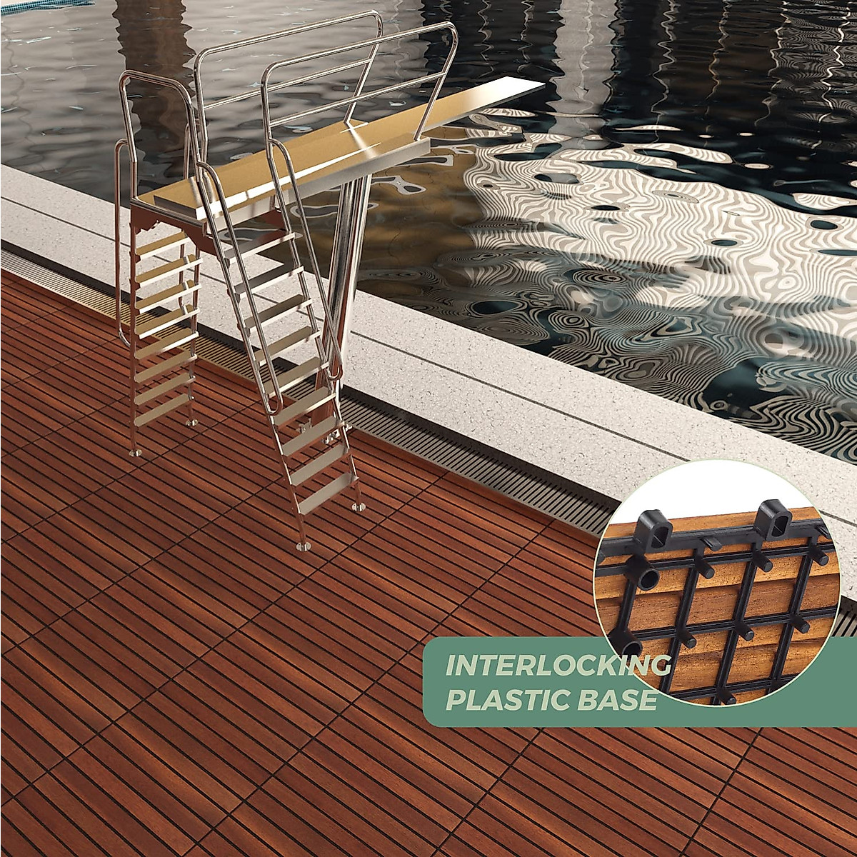 Solid Wood Interlocking Flooring Tiles (Pack of 10, 12" x 12"), Solid Wood Deck Tiles Interlocking, Patio Tiles Outdoor Interlocking Waterproof All Weather (12, 9 Slat)