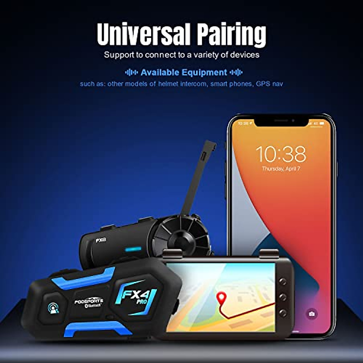 FODSPORTS Motorcycle Bluetooth Headset FX4 Pro 1200m Helmet Intercom,4 Riders Motorcycle Bluetooth Intercom,Universal Bluetooth Helmet Headset Communication System FM/Hard &Soft Mic/Waterproof/3Pack