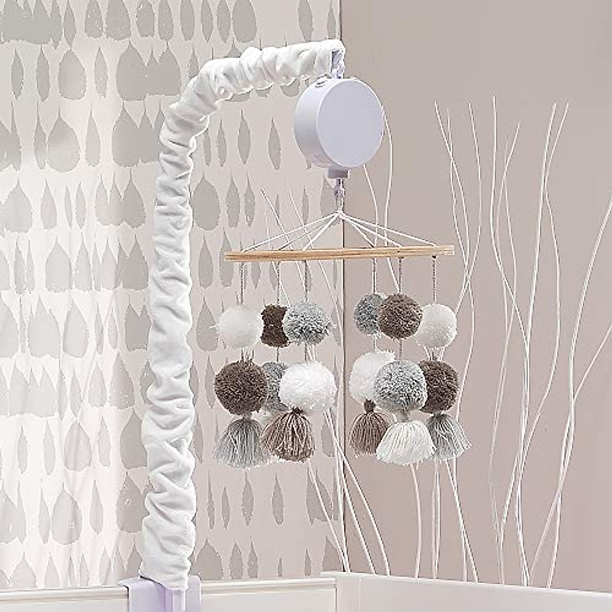 Lambs & Ivy Signature Pom Pom Musical Baby Crib Mobile - White/Gray