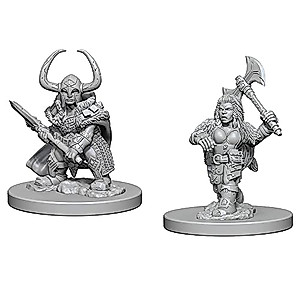 D&D Nolzur's Marvelous Miniatures - Dwarf Female Barbarian - 2 Count Unpainted Miniatures, Dungeons & Dragons
