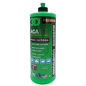 3D ACA 510 Premium Rubbing Compound - 32oz - Step 1 Fastest Cutting Body Shop Compound with Wool or Foam Pad - Cuts P1000 or Finer - Great on Hard Clear Coats - Alpha Ceramic Alumina