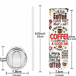 ROONMKUU Dear Coffee I Love You 20oz Tumbler, Stainless Steel Water Bottle, Vacuum Insulated Water Cups, Summer Winter Drinkware, Outdoor Travel Accessories