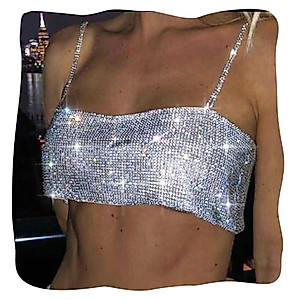 JEWEKY Rhinestone Crop Top Sparkly Body Chain Silver Bra Chain Backless Chest Chains Rave Party Body Jewelry Accessories for Women