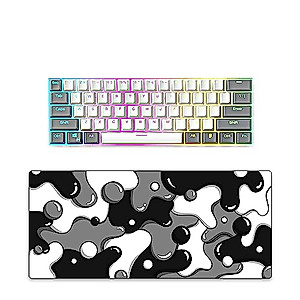 Kraken Pro 60 Wolf Edition 60% Grey & White Mechanical Keyboard and Matching XXL Gaming Mouse PAD (White Gaming Setup)